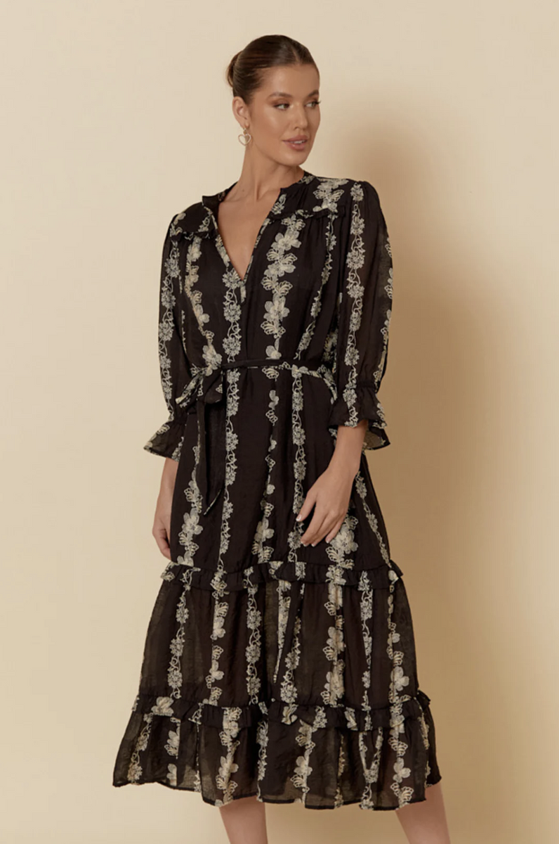 Frances Sheer Frill Floral Dress – Pearls & Roses